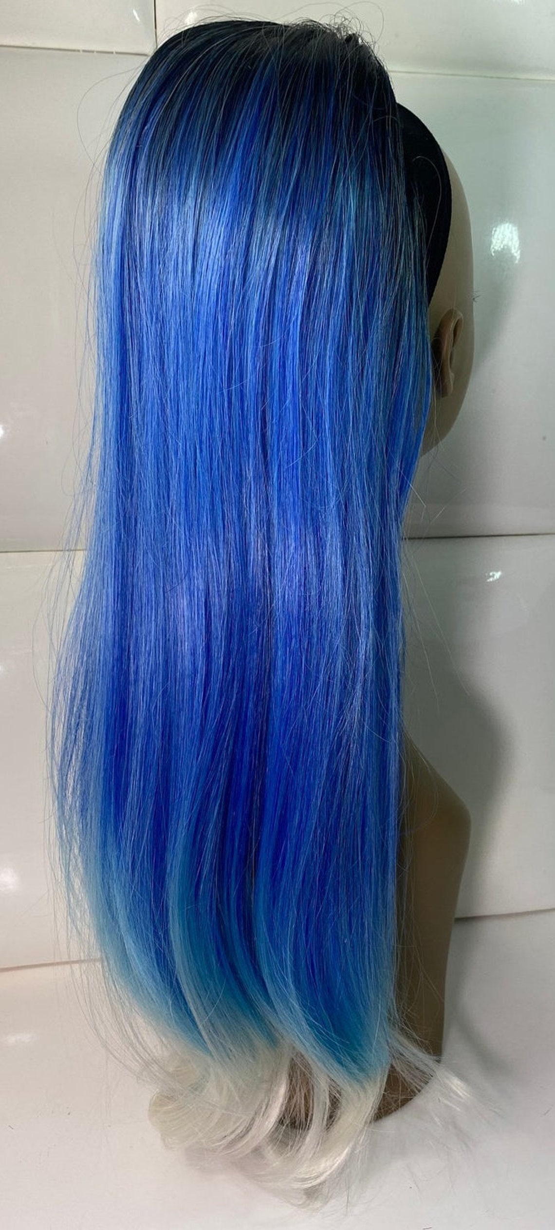 Drawstring Ponytail BRIGHT BLUE HAIR Black Roots | Etsy