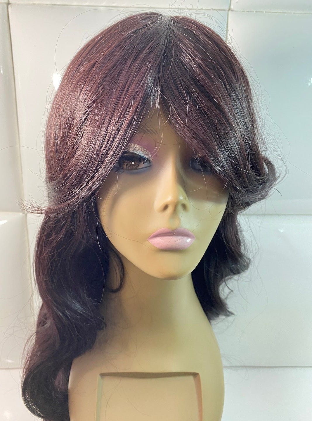 Synthetic Full Wig Side Swept Bangs BURGUNDY Long Full & - Etsy