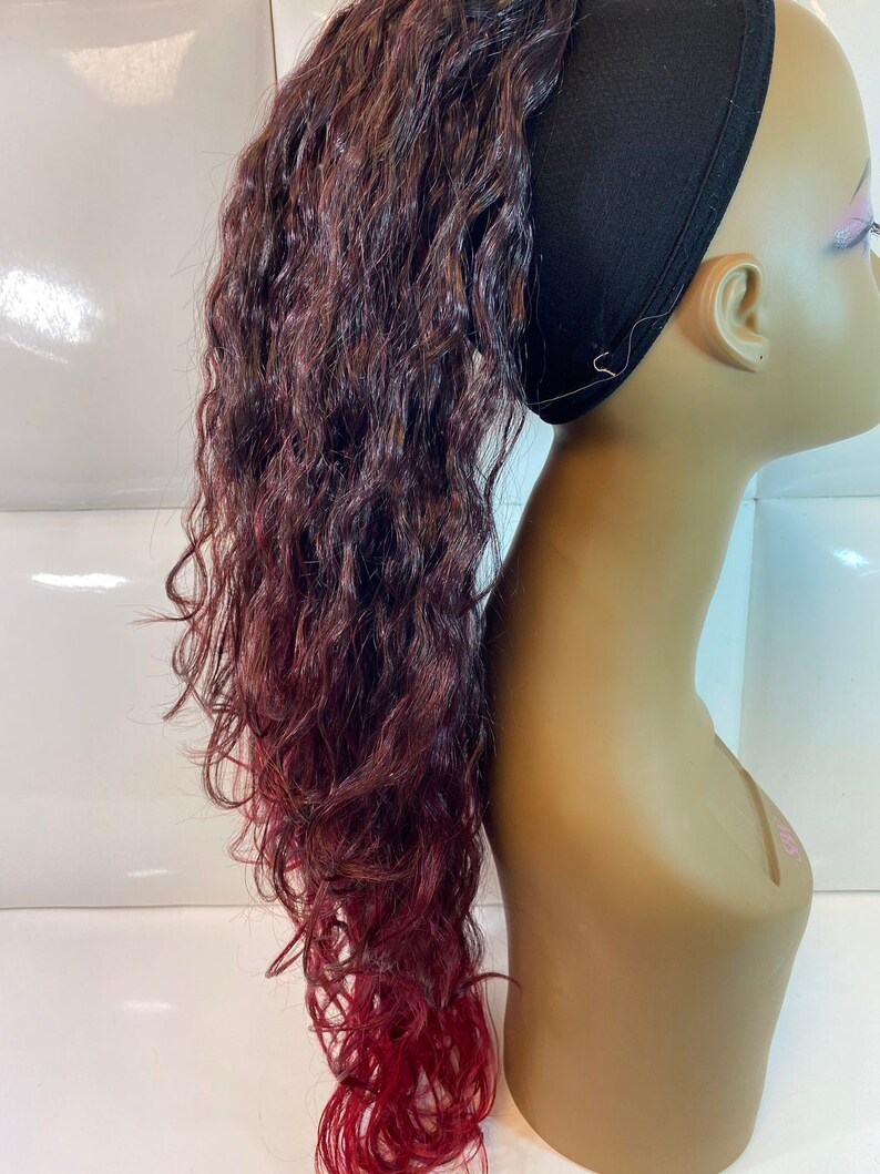 Drawstring Ponytail Extension DEEP BURGUNDY RED dark Roots - Etsy