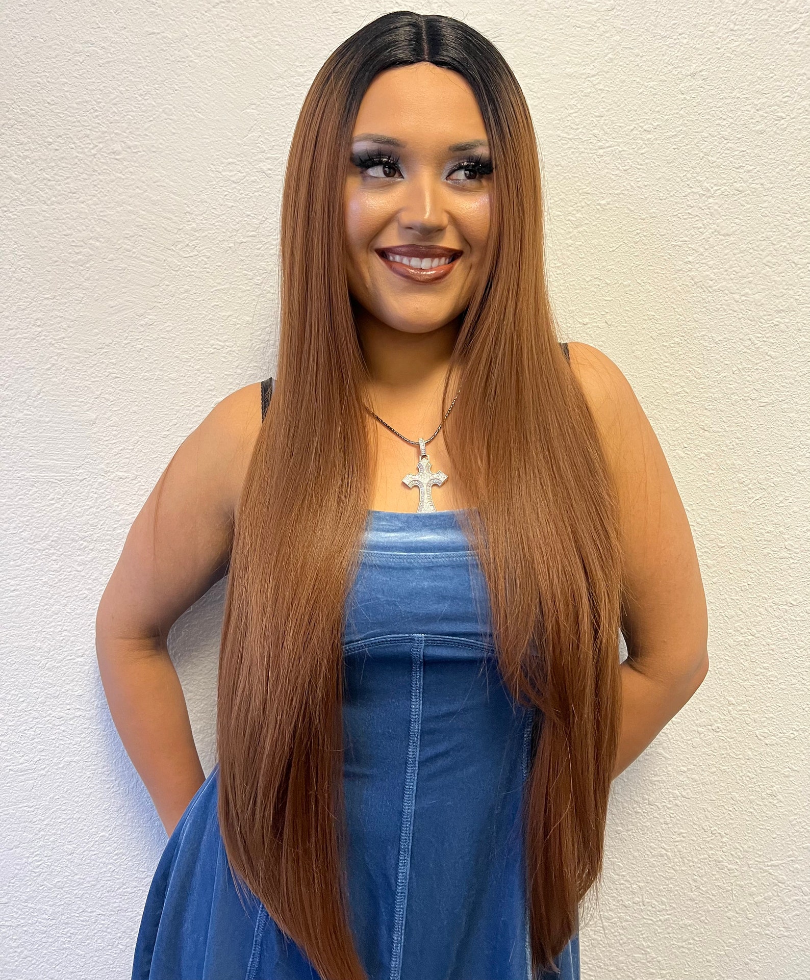 CHESTNUT BROWN Lace Part Wig Dark Roots Synthetic Extra - Etsy