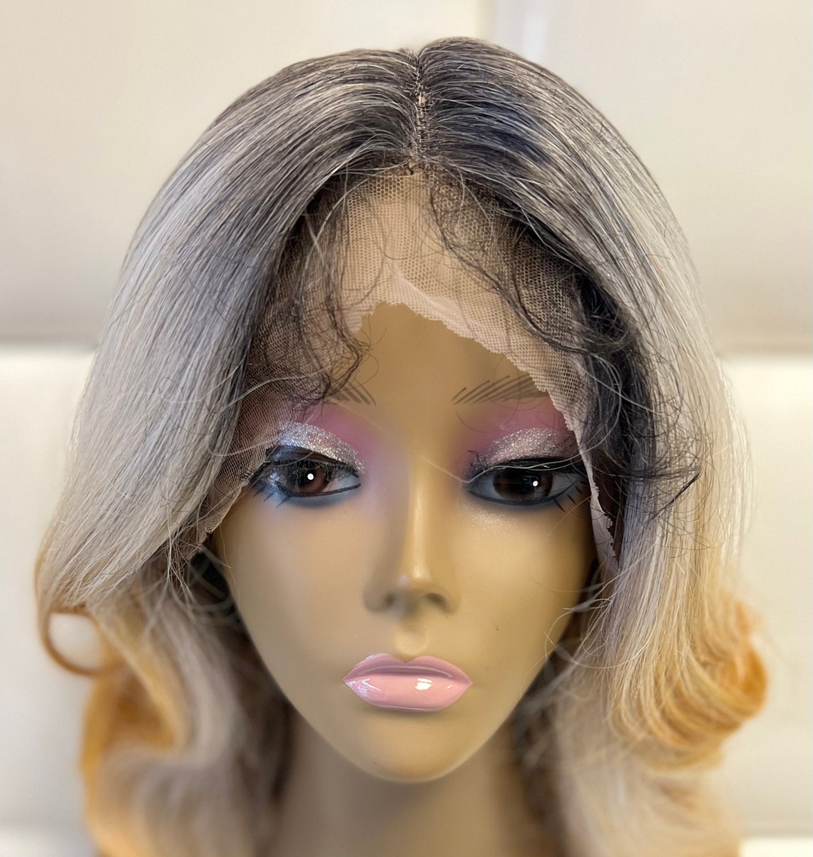 YELLOW PLATINUM BLONDE Dark Roots Lace Part Wig Multicolor - Etsy