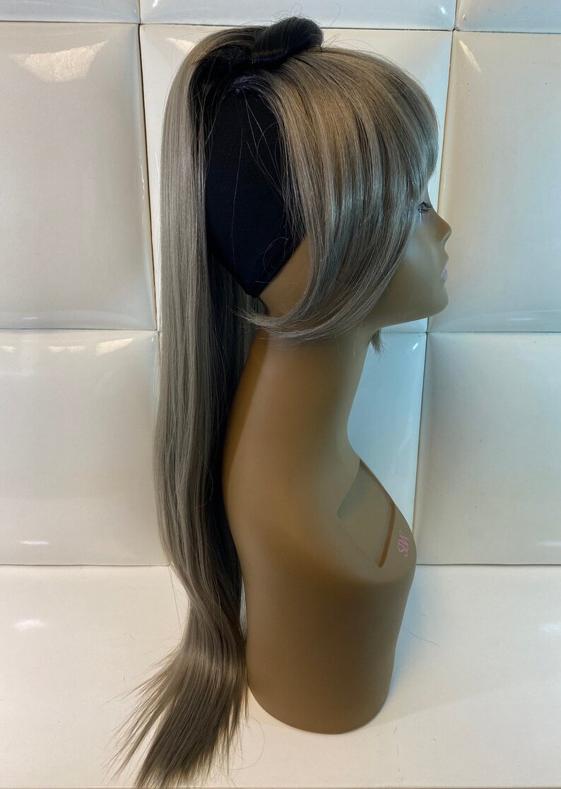 Drawstring Ponytail BANGS Silver GRAY GREY dark Roots 30 - Etsy