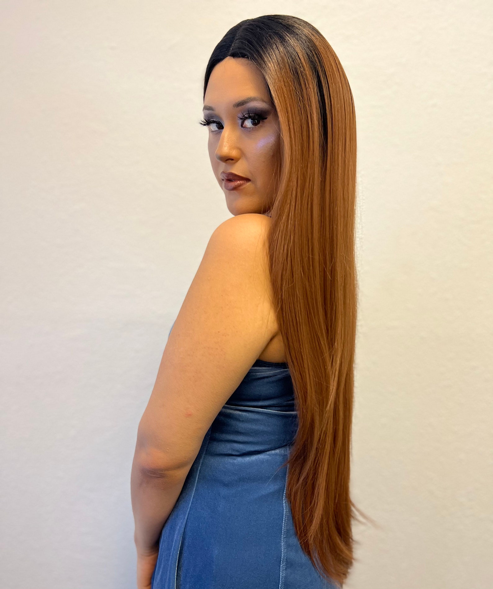 CHESTNUT BROWN Lace Part Wig Dark Roots Synthetic Extra - Etsy