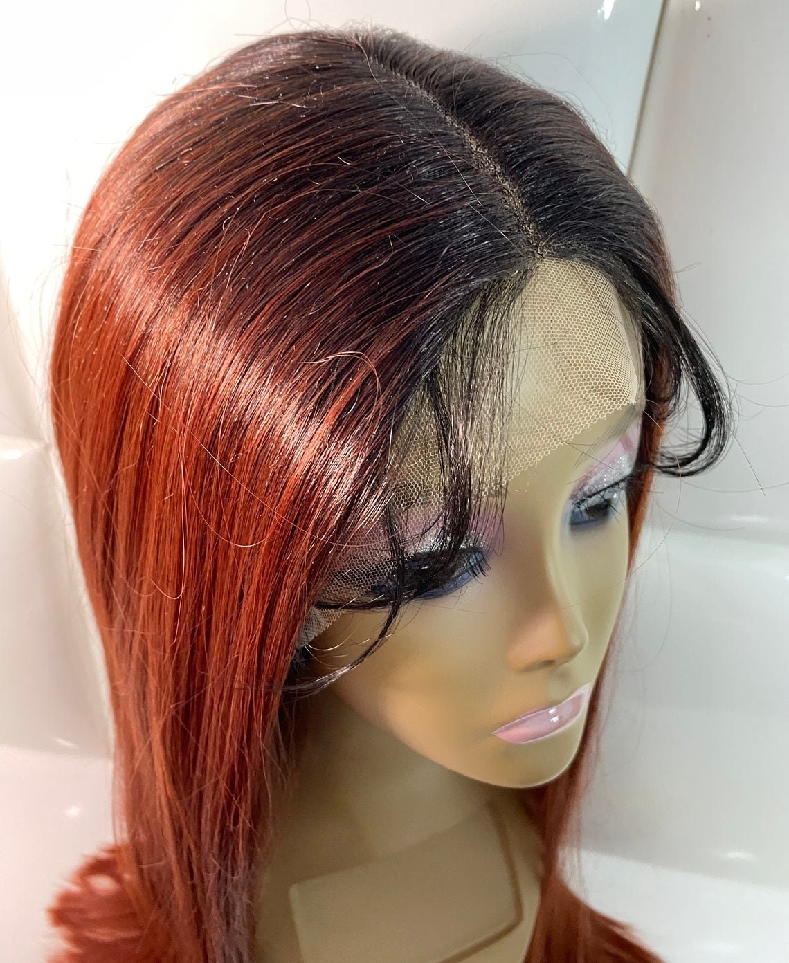 Lace Front Wig COPPER RED HAIR dark roots Long Straight | Etsy