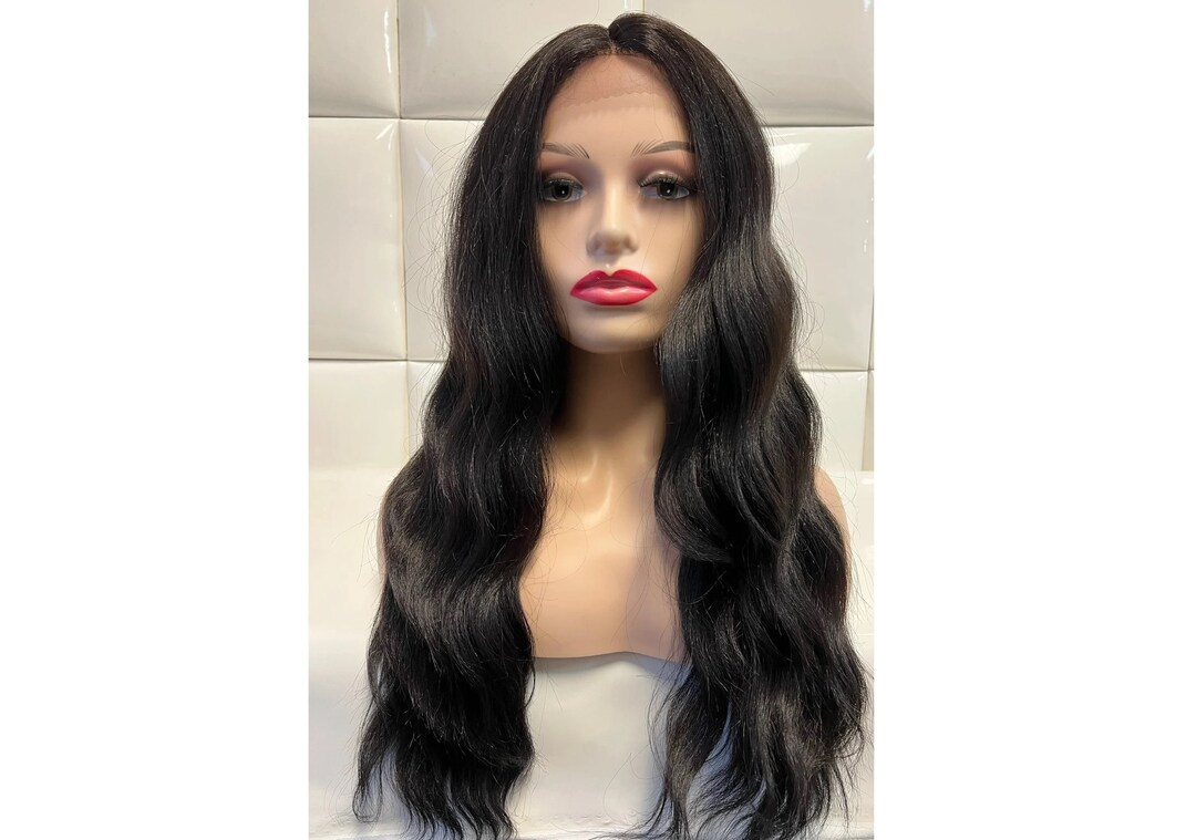 DARK BROWN BLACK Hair Synthetic Swiss Lace Front Wig * Long Wavy Loose ...