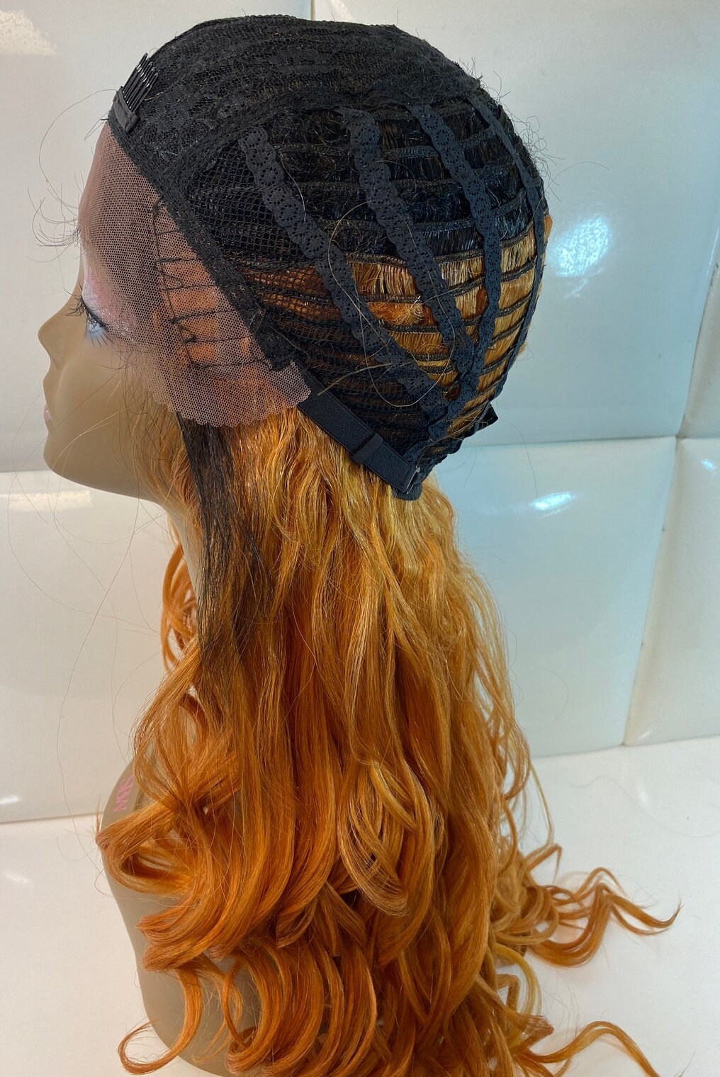 Lace Front Wig PUMPKIN ORANGE AMBER dark roots Extra Long | Etsy