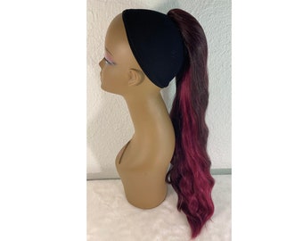 Ombre BURGUNDY Maroon Dark Red Synthetic Drawstring Ponytail Extension Long Wavy Waves Natural Yaki Hair Piece Alt Egirl Goth Y2K Etsy