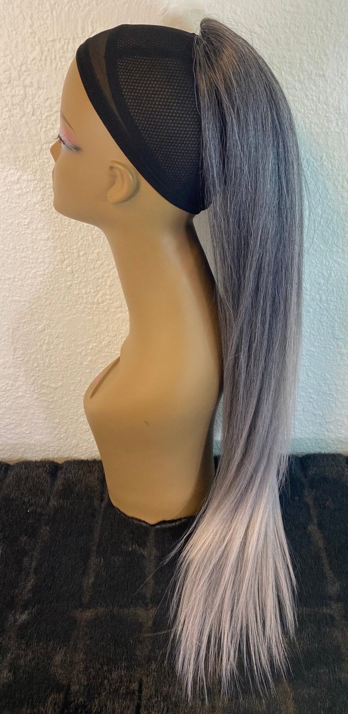 32" Silver Gray Drawstring Ponytail Extension, Yaki Hair Blend - Etsy