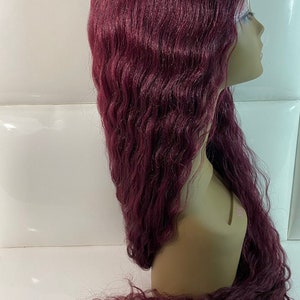 BURGUNDY RED MAROON Lace Part Wig * Extra Long Wavy Curly Hair * Witch ...
