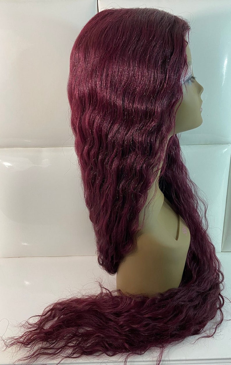 BURGUNDY RED MAROON Lace Part Wig Extra Long Wavy Curly Hair | Etsy