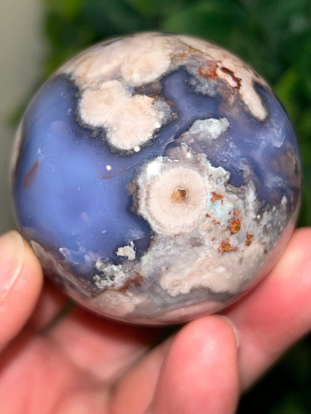 BEAUTIFUL Blue Flower Agate Sphere | Sphere Holder Included | Gift for ...