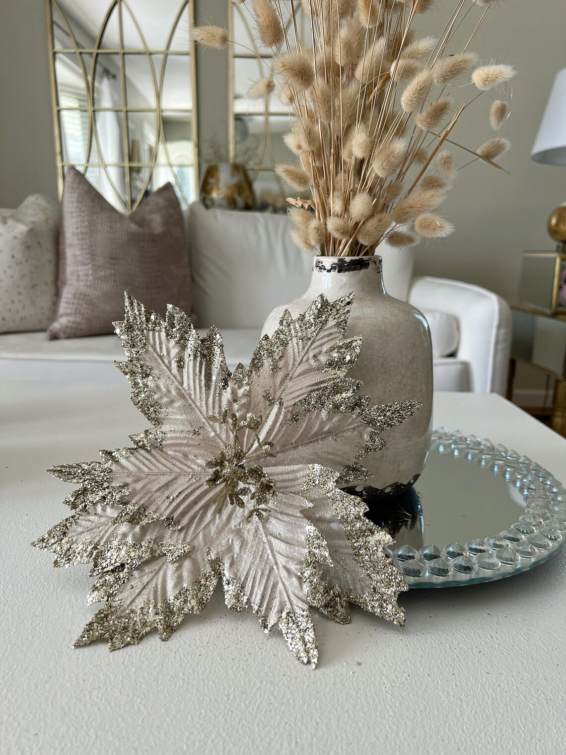 Champagne Glitter L Gold L Poinsettia Pick W/stem L Flower Ornament L ...