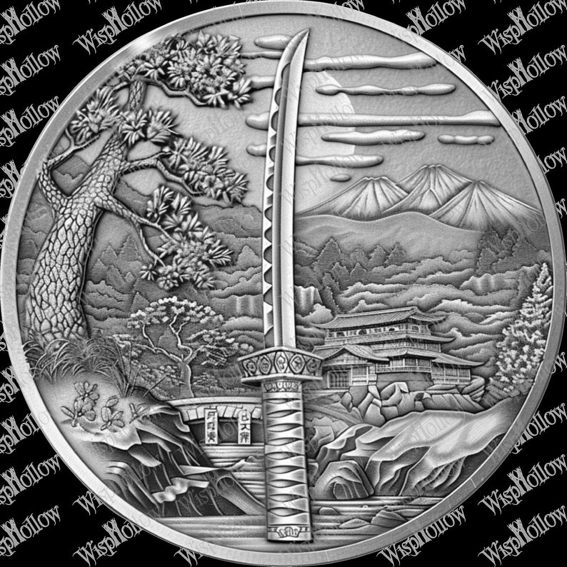Samurai Sword Coin Laser Engraving Design Glowforge Laser Engraving ...