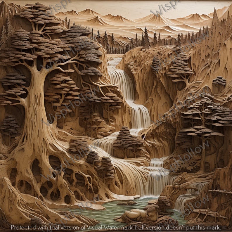 Waterfall Nature Laser Engraving Design Glowforge Laser Engraving File ...