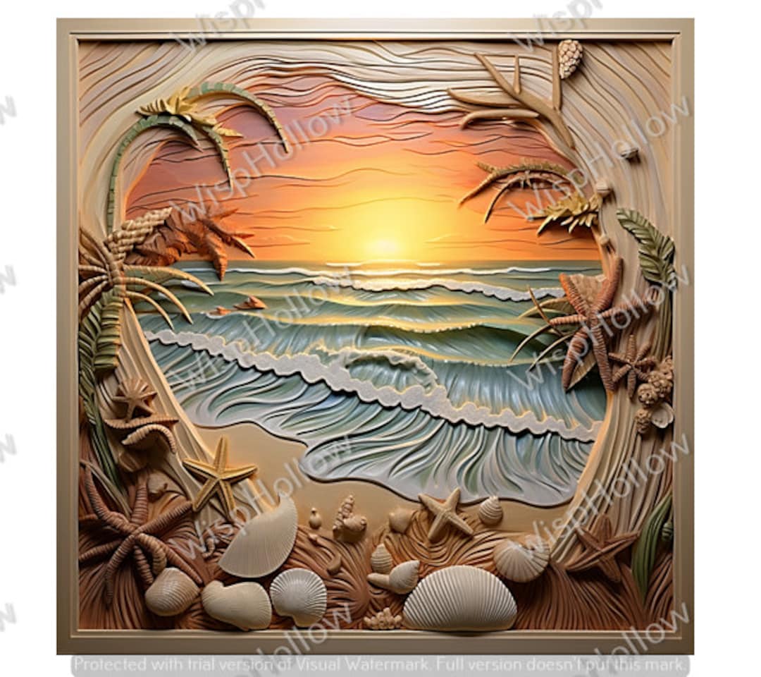 Beach | Laser Engraving File | Digital File | 3D Illusion | PNG for ...
