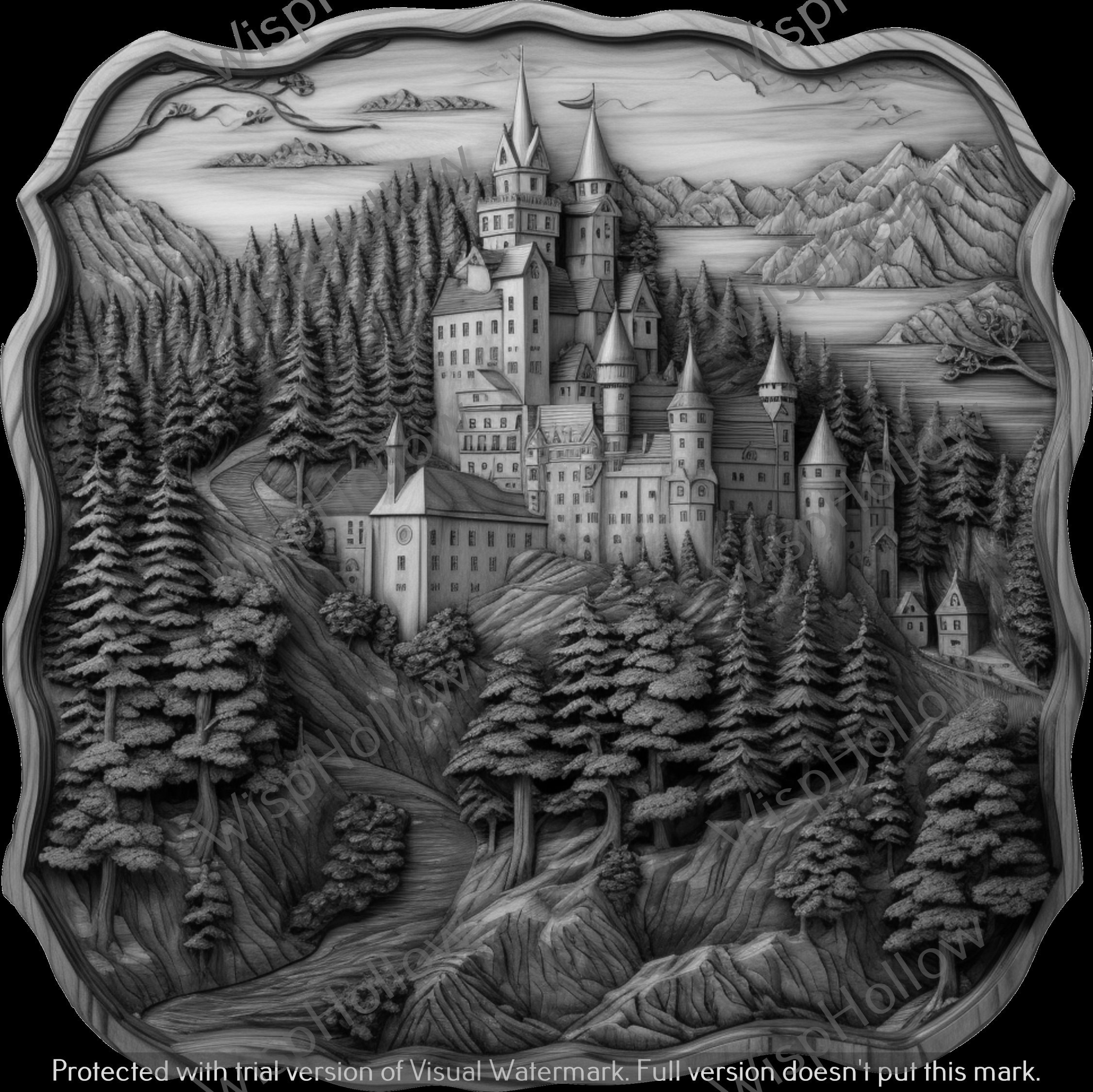 Fantasy Castle Castle Laser Engraving Design Glowforge Laser Engraving ...