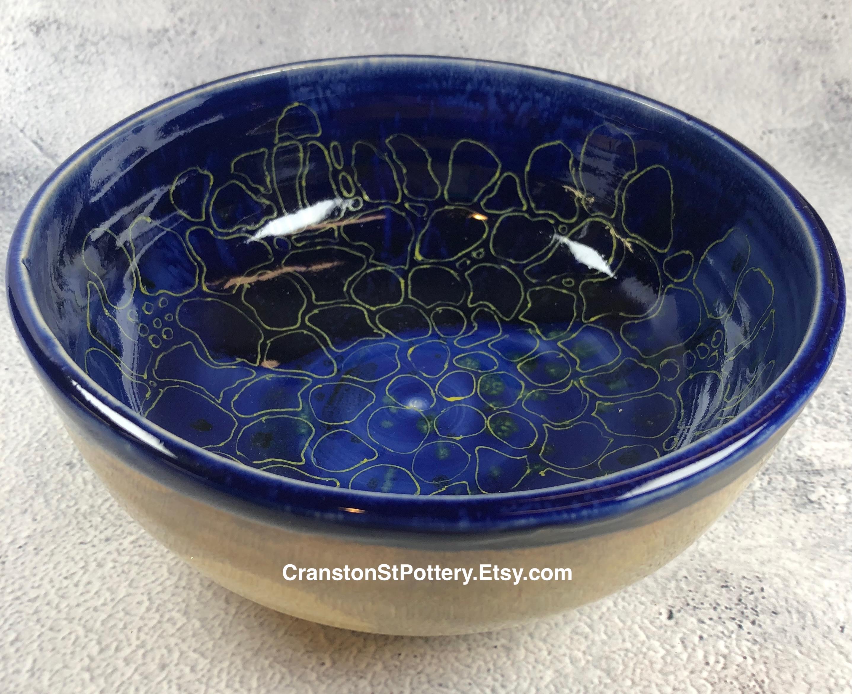Blue and Yellow Ceramic Bowl, Hand Painted Pottery Bowl, Distinctive ...