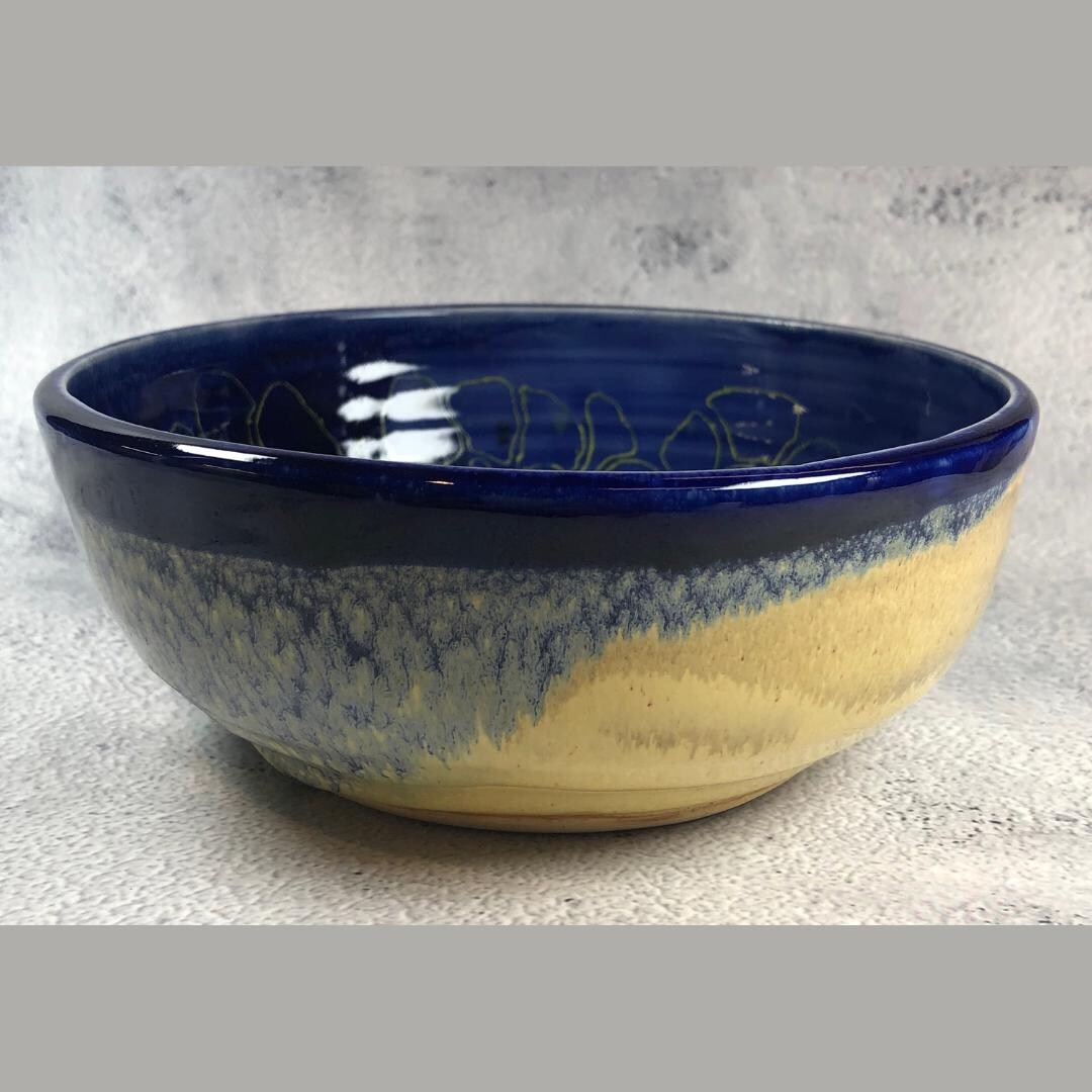 Blue and Yellow Ceramic Bowl, Hand Painted Pottery Bowl, Distinctive ...