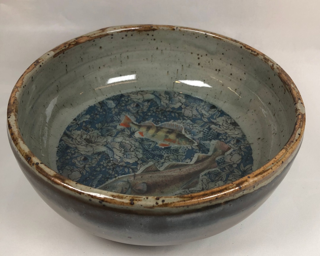 Ceramic Bowl, Fish Pottery, Trout Pottery Bowl, Lake Fish Bowl, Noodle ...