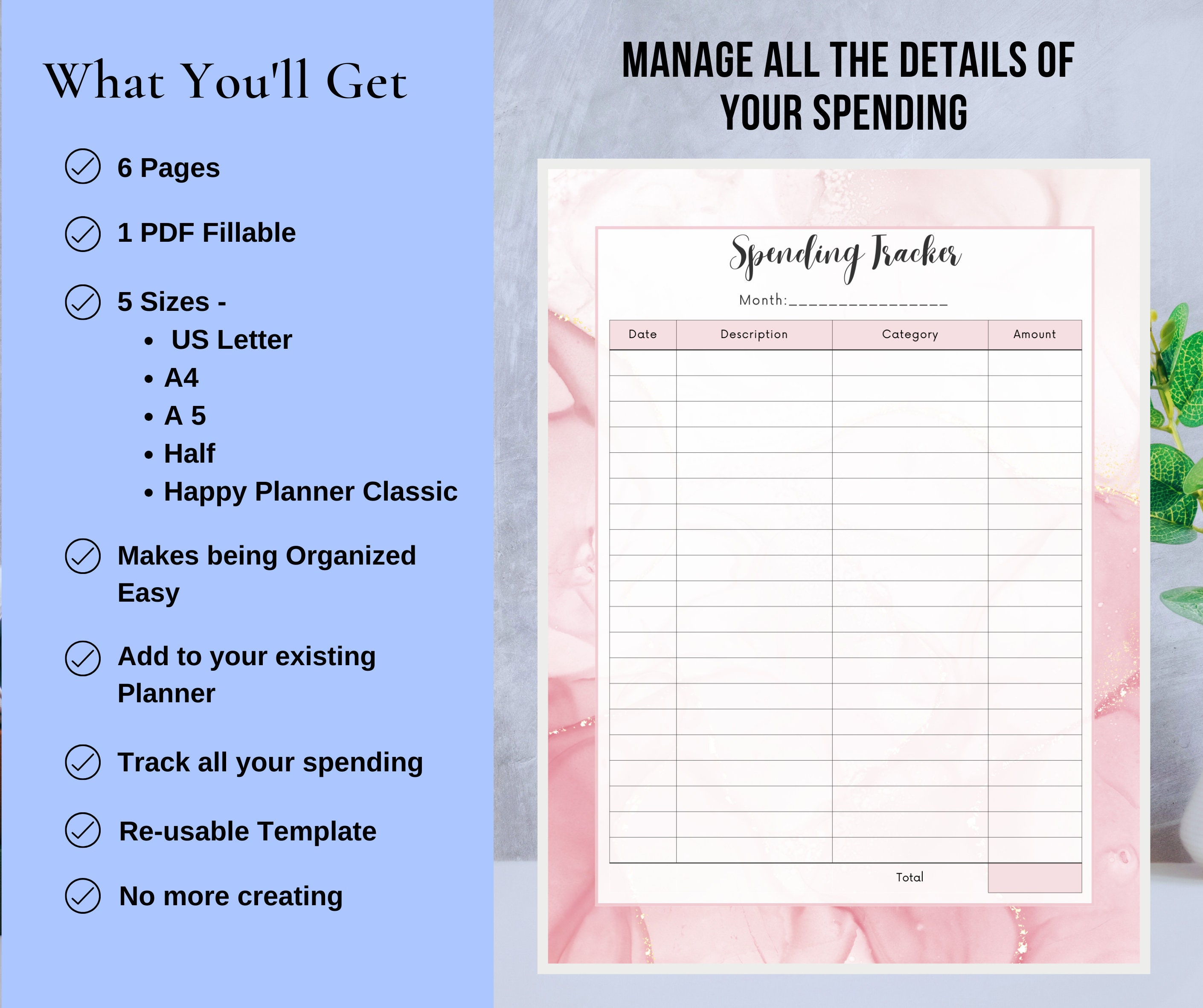 Spending Tracker Printable & Fillable Expense Tracker Budget - Etsy