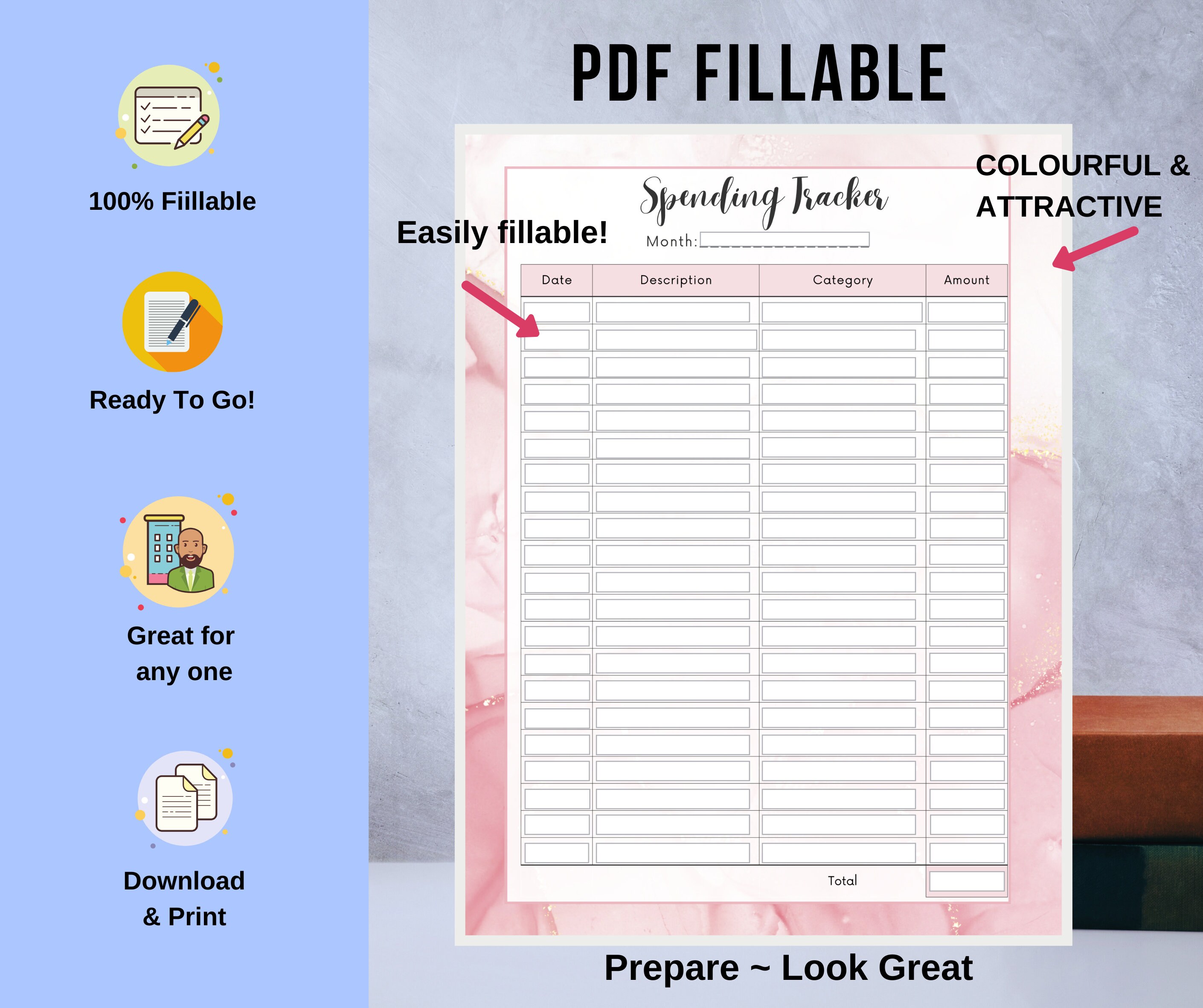 Spending Tracker Printable & Fillable Expense Tracker Budget - Etsy
