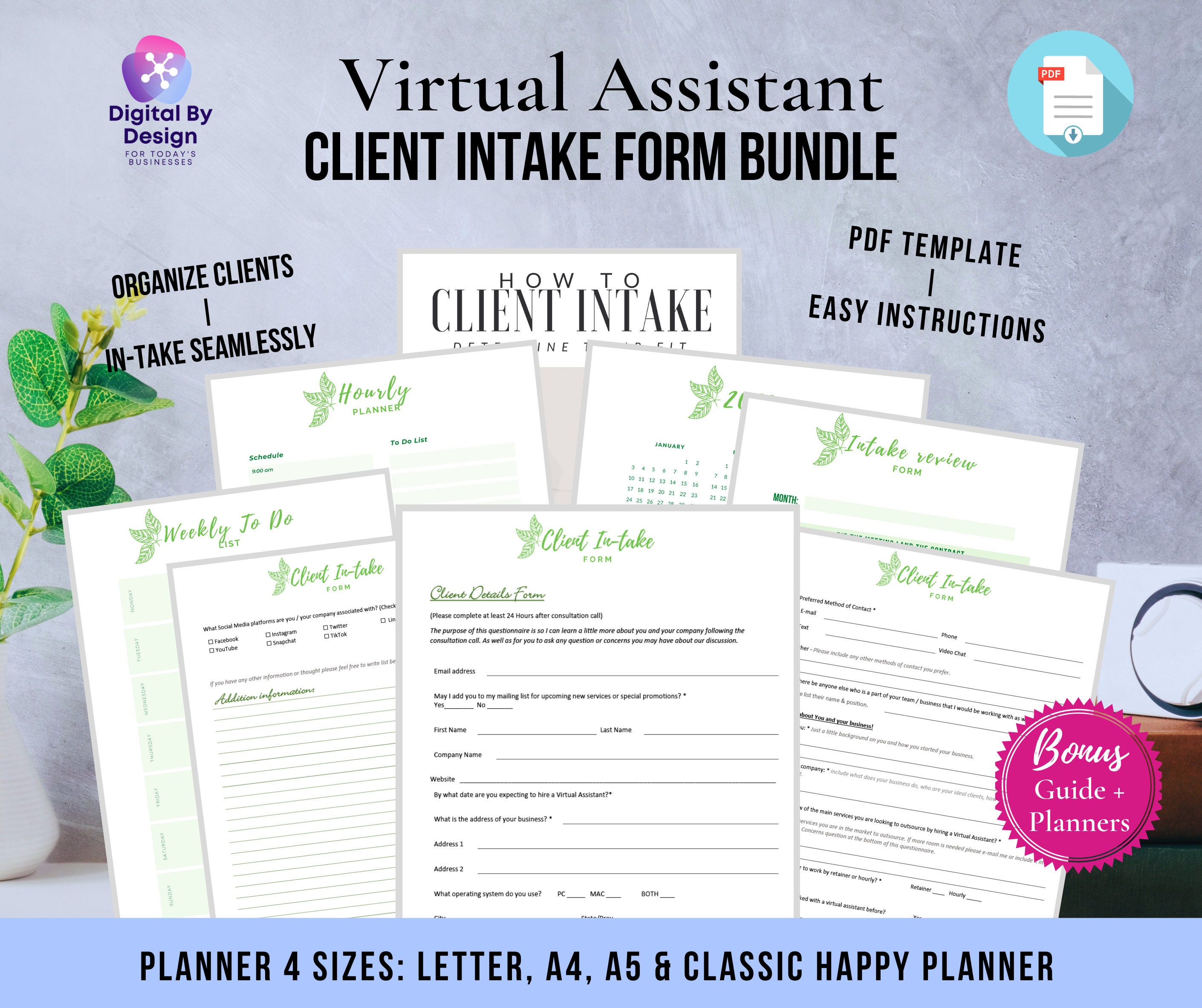 Client Intake Form Bundle Green Leaf Printable New - Etsy
