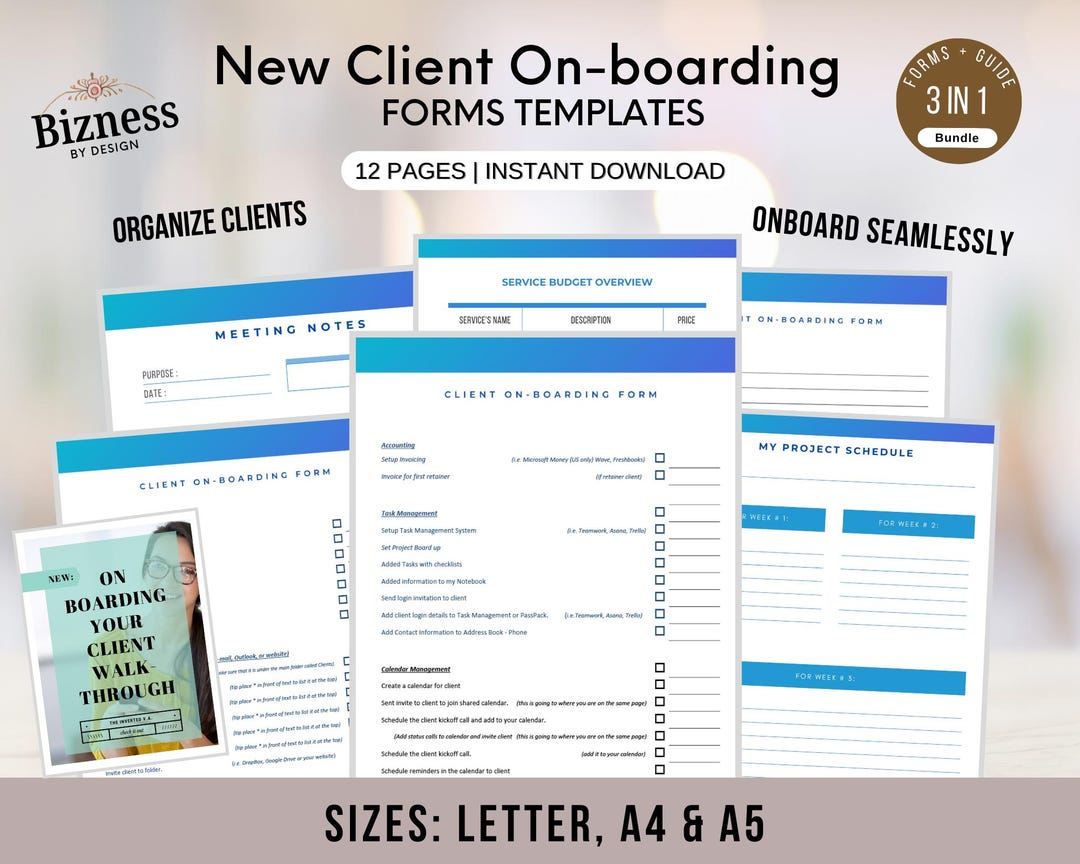 Client On-boarding Form | Blue | Printable | New Client Form | Client ...