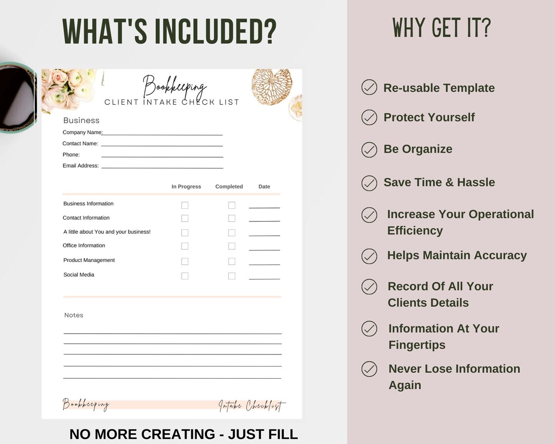 Accounting & Bookkeeping Intake Form Template, Freelance Bookkeeper ...