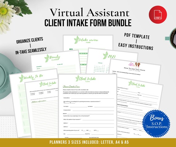 Client Intake Form Bundle Green Leaf Printable New | Etsy