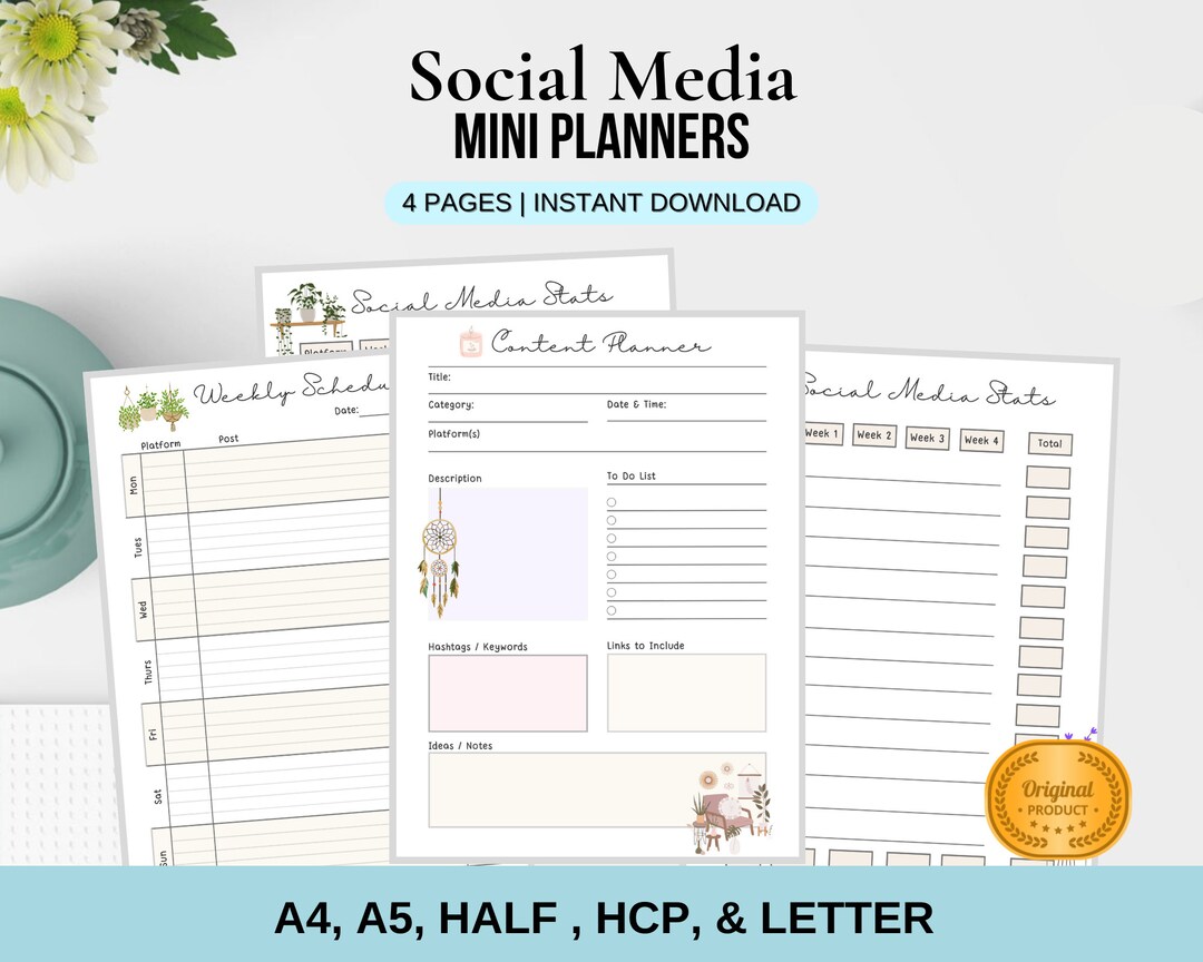 Social Media Planner, Content Planner, for Facebook, Instagram, Youtube ...