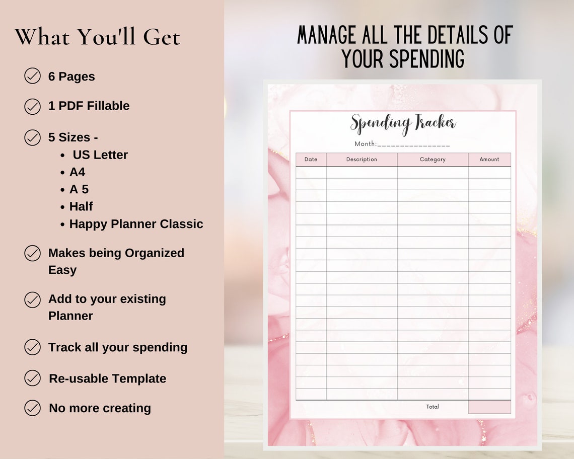 Spending Tracker Printable & Fillable, Expense Tracker, Budget Template ...