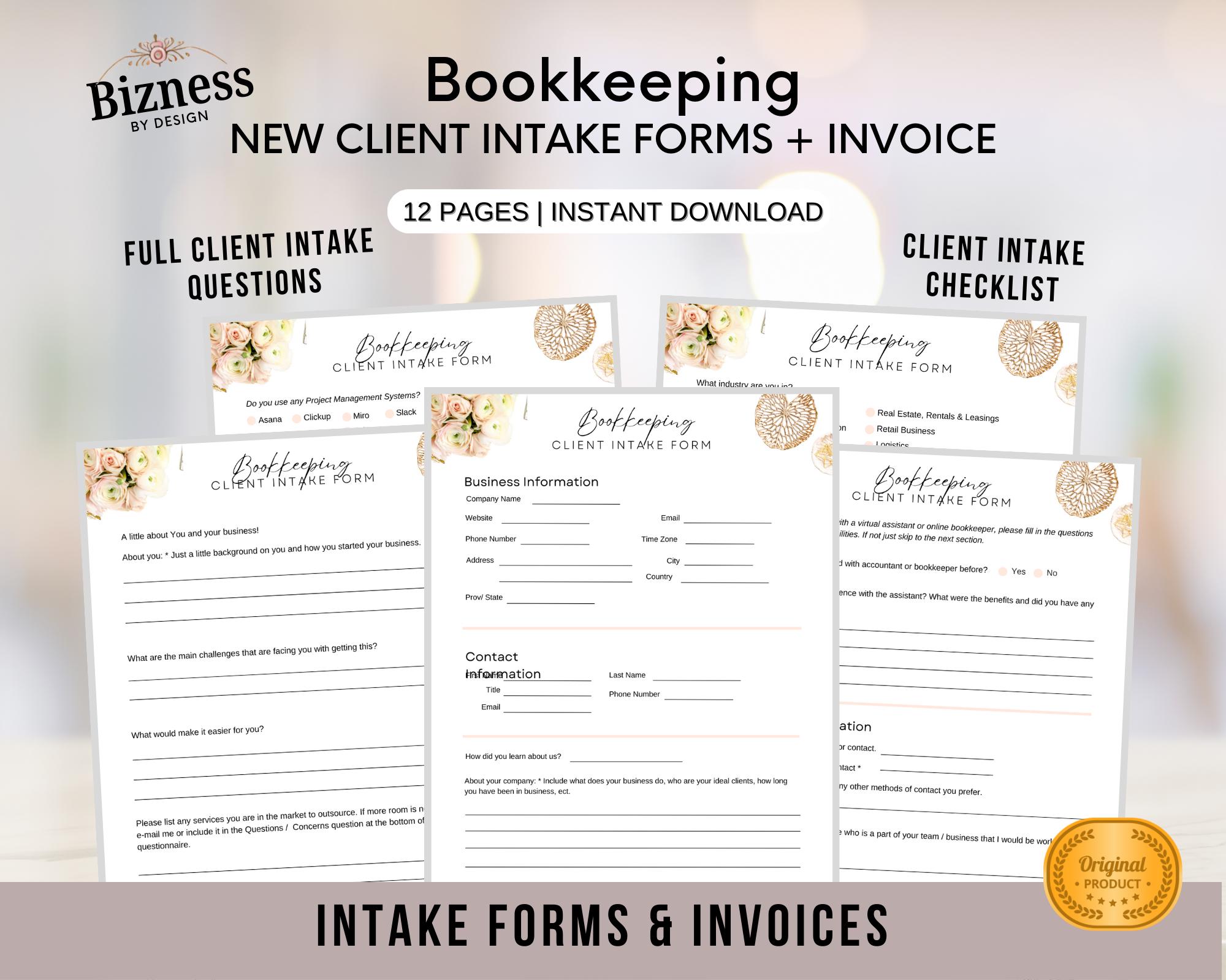 Accounting & Bookkeeping Intake Form Template, Freelance Bookkeeper ...