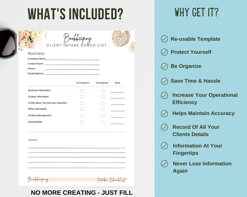 Accounting & Bookkeeping Intake Form Template, Freelance Bookkeeper ...