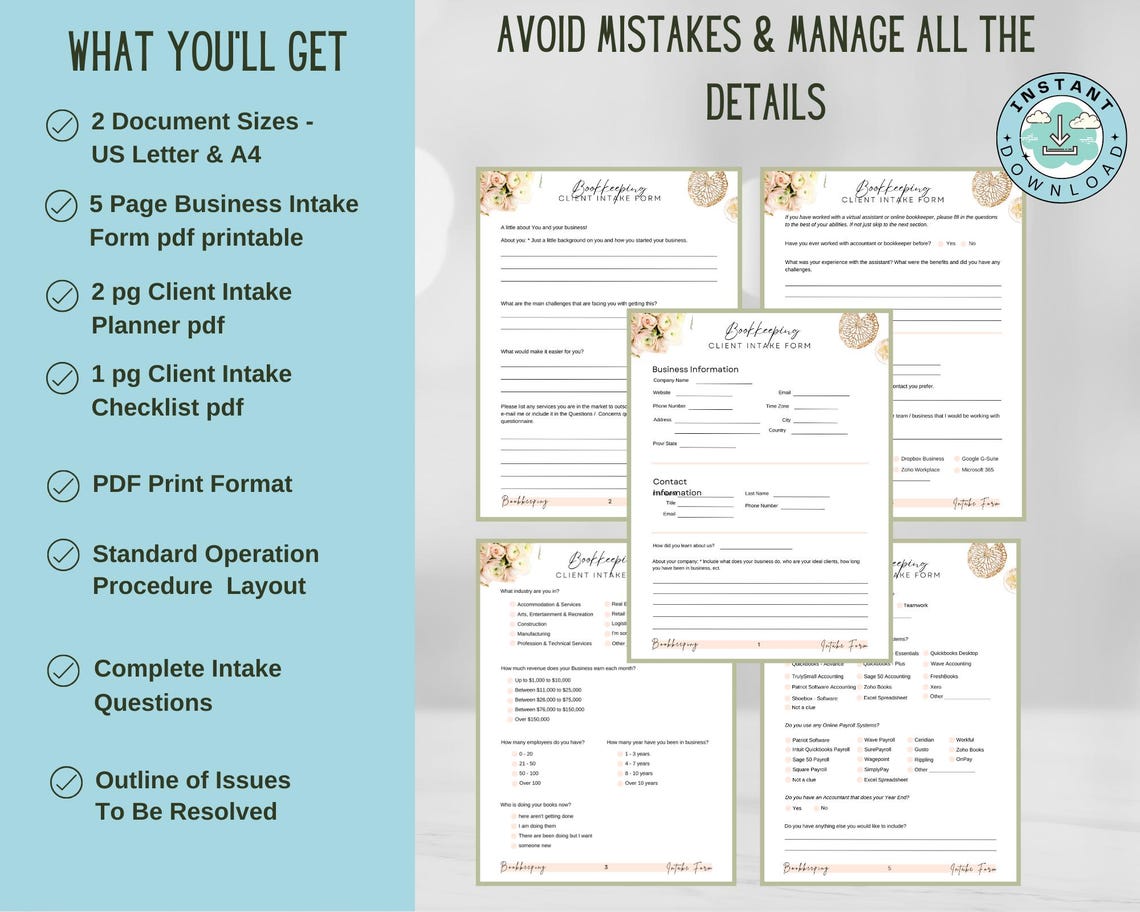 Accounting & Bookkeeping Intake Form Template, Freelance Bookkeeper ...