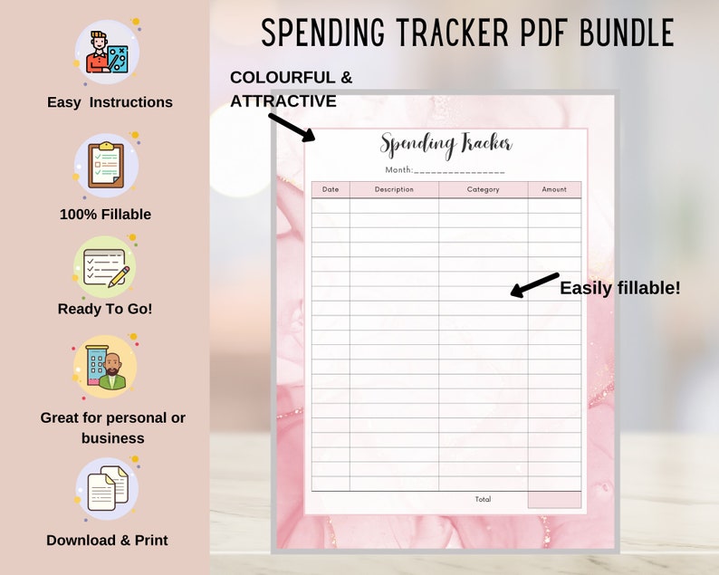 Spending Tracker Printable & Fillable, Expense Tracker, Budget Template ...