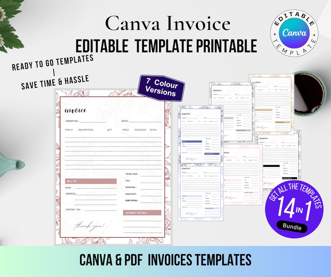 Canva Invoice, Invoice Editable Template, Printable Order Form Invoice ...