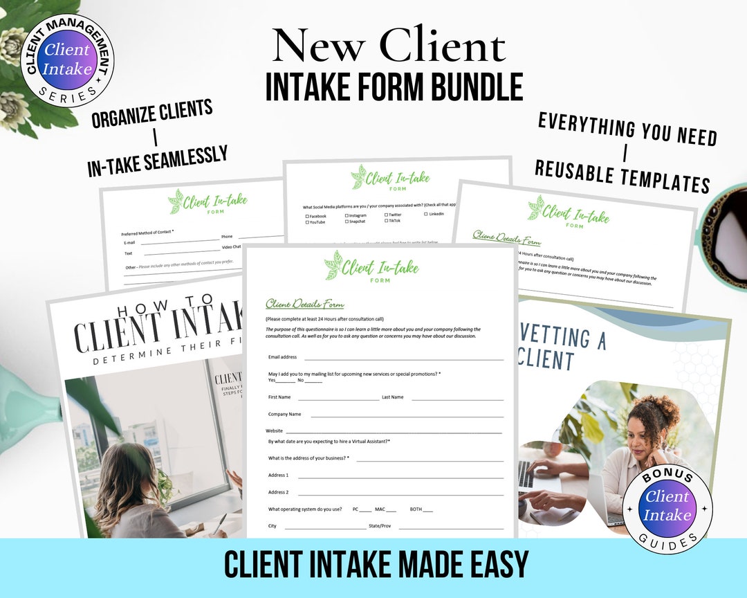 Client Intake Form Bundle | Green Leaf | Printable | New Client Form ...