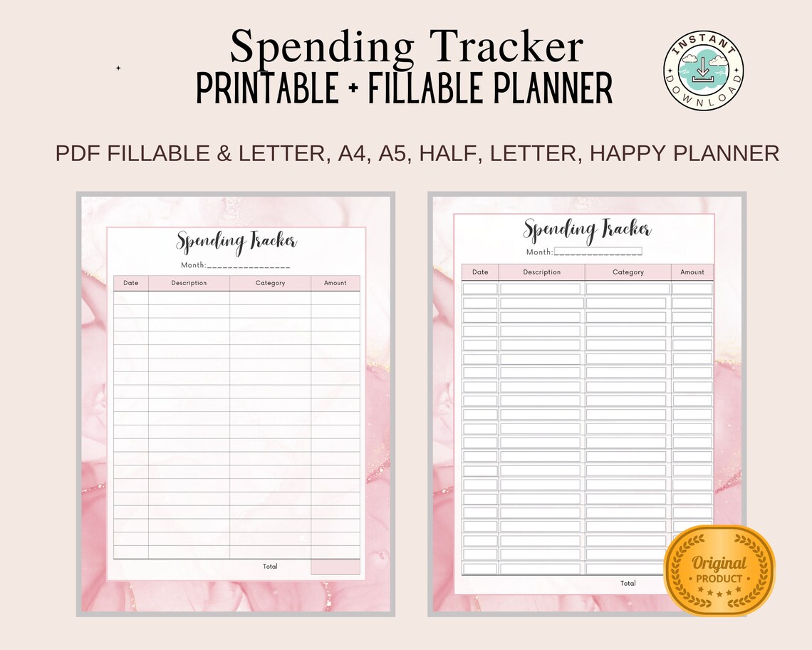Spending Tracker Printable & Fillable, Expense Tracker, Budget Template ...