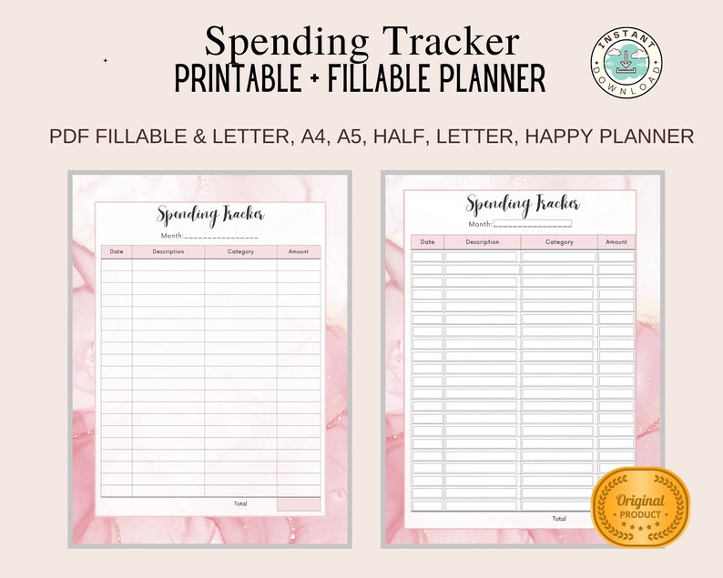 Spending Tracker Printable & Fillable, Expense Tracker, Budget Template ...