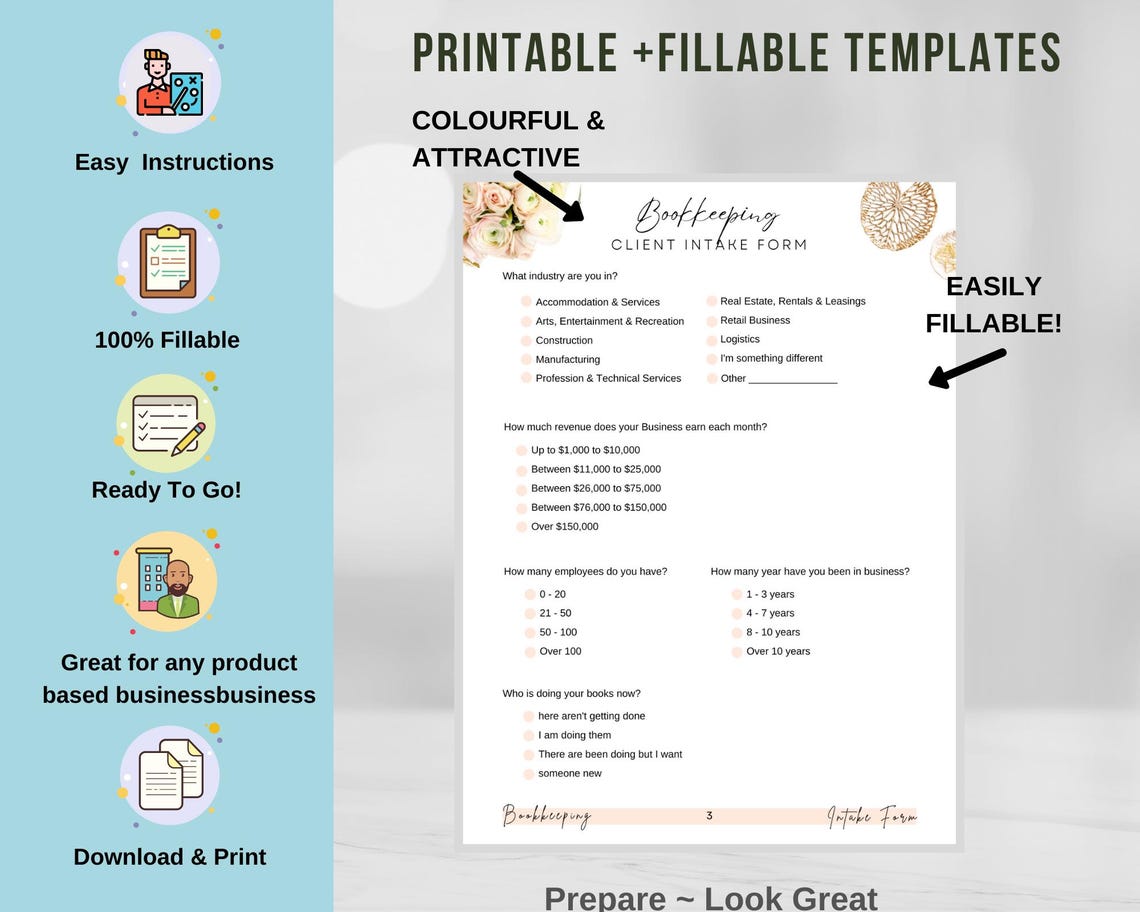 Accounting & Bookkeeping Intake Form Template, Freelance Bookkeeper ...