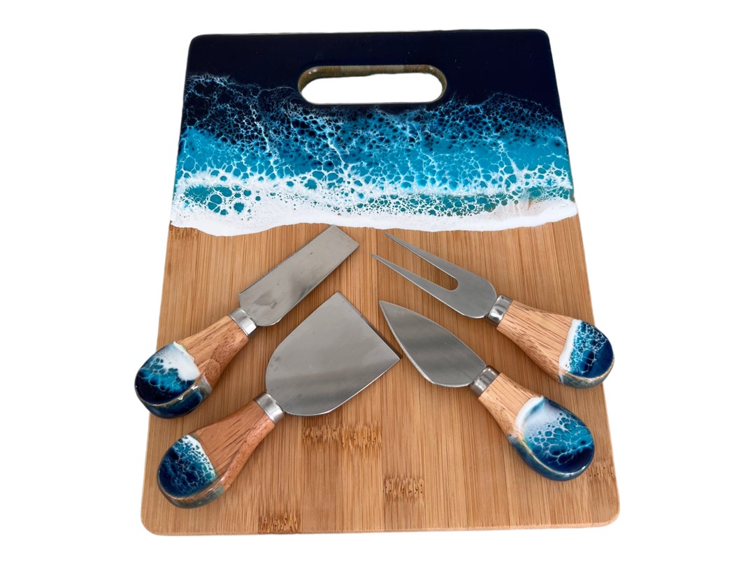 Resin Ocean Cheese Board With Utensil Set, Charcuterie Board Cheese ...