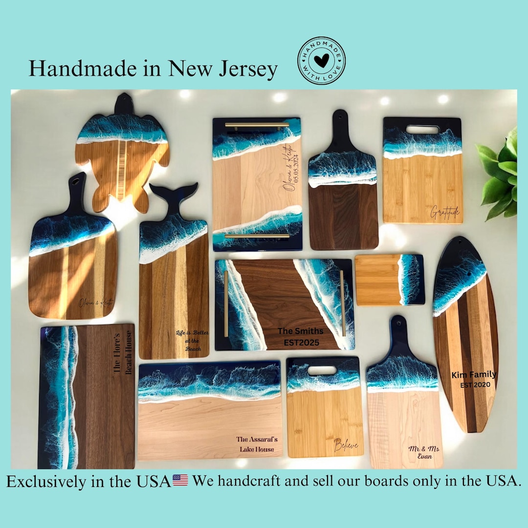 Ocean Resin Cutting Board Epoxy, Handmade Ocean Charcuterie Board Tray, Coastal Charcuterie ...