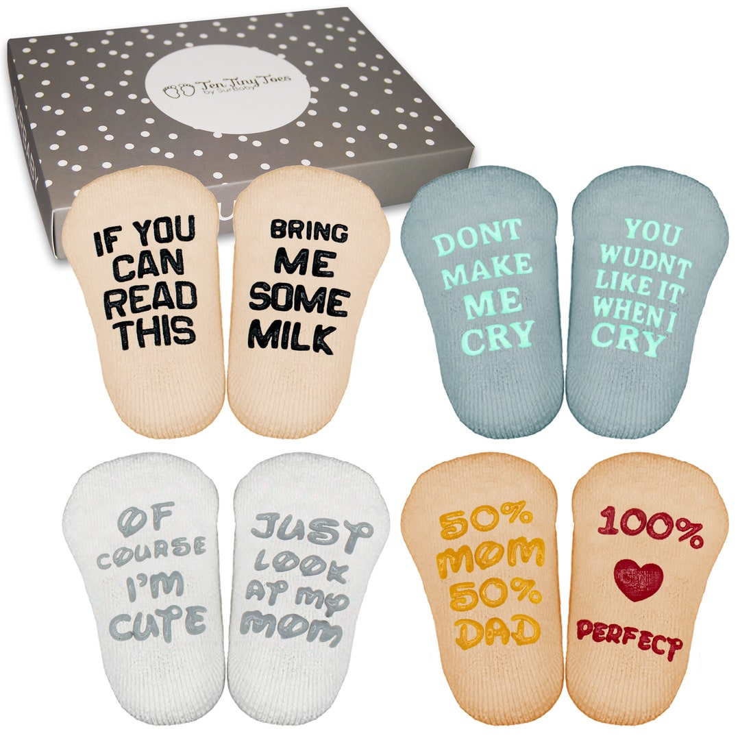 Baby Socks - Funny Quotes (4 Unique Pairs) Girls/boys Infant Socks Baby ...