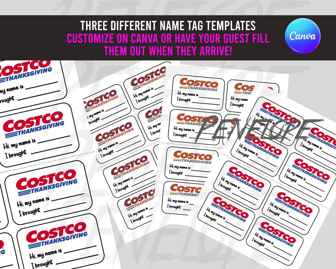 Costco Thanksgiving Name Tags, Canva Templates (digital File) - Etsy