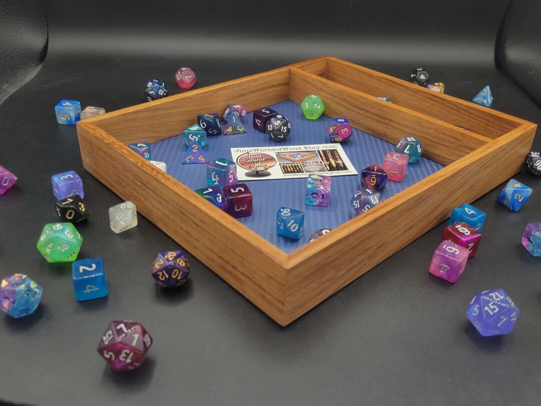Handmade Dice Tray Sapele / Blue Texture Vegan Leather, RPG Wood Dice ...