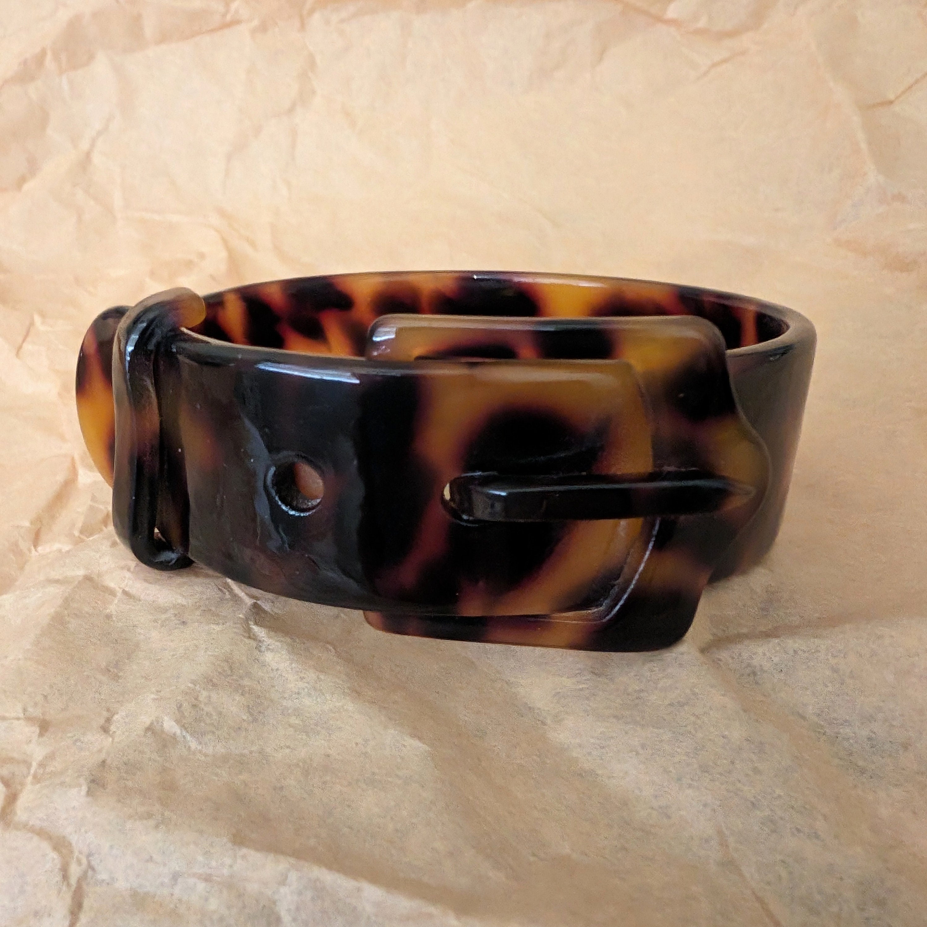 Large MOD 70s Tortoise Shell Buckle Lucite Bangle, Glossy Animal Print ...