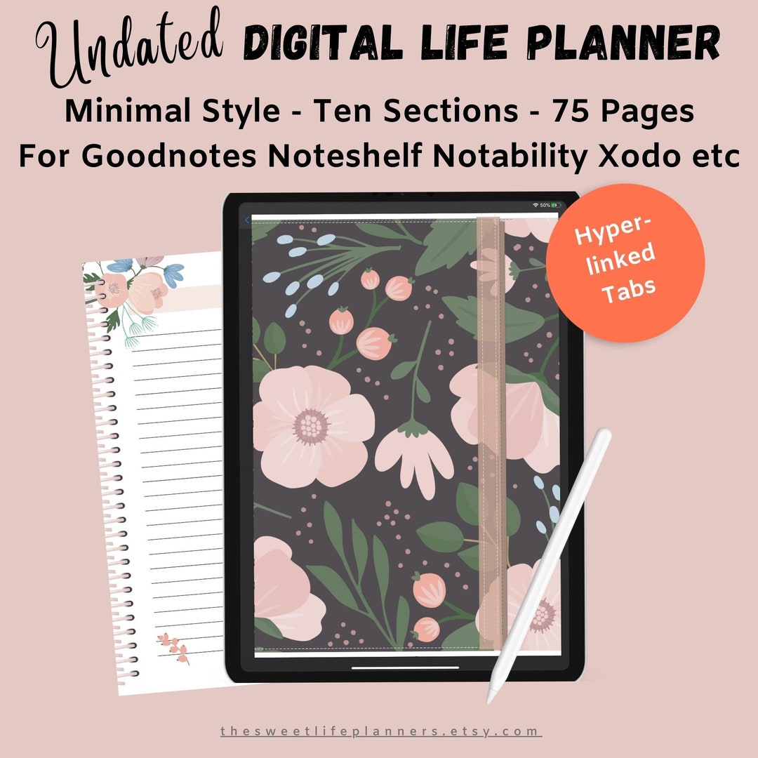 Retro Blooms UNDATED Digital Planner Easy Navigation iPad PC Tablet ...
