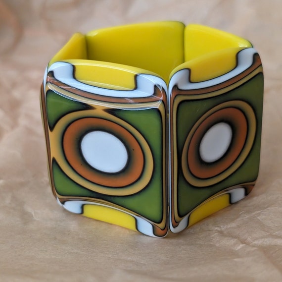 60s POP ART Lucite Laminated Eyeball Stretch Bracelet… - Gem