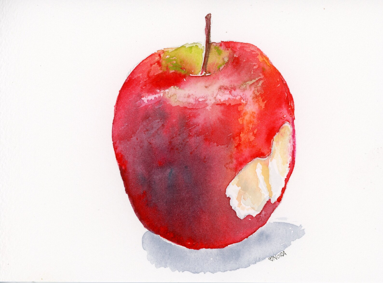 Bitten Apple Watercolor Print or Greeting Card - Etsy