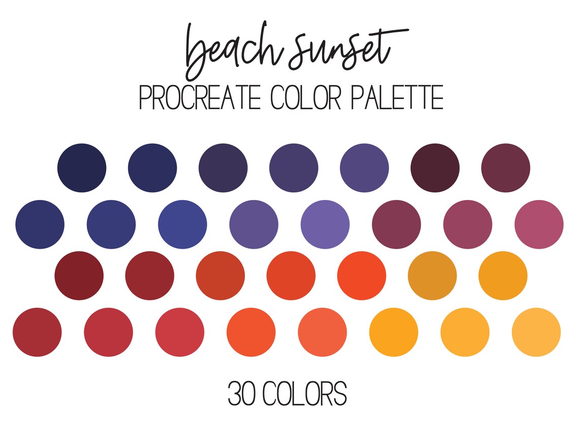 Beach Sunset Color Palette, Sunset Palette, Evening Sky Procreate Color ...
